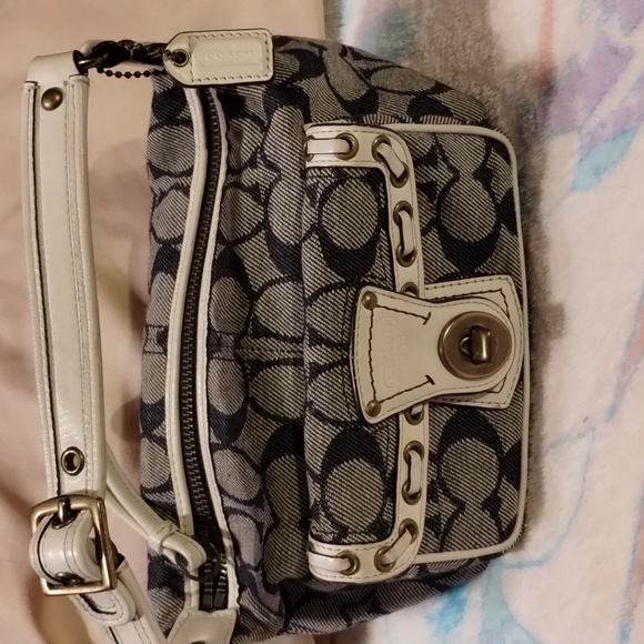 Bags | Coach Signature Denim Mini With White Leather Trim | Poshmark